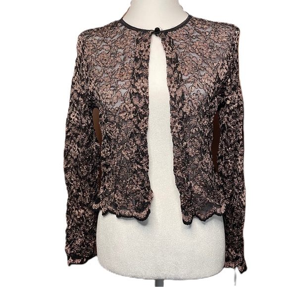 Dress Barn | Tops | Dress Barn Womens Black Rose Gold Sheer Lace Long ...